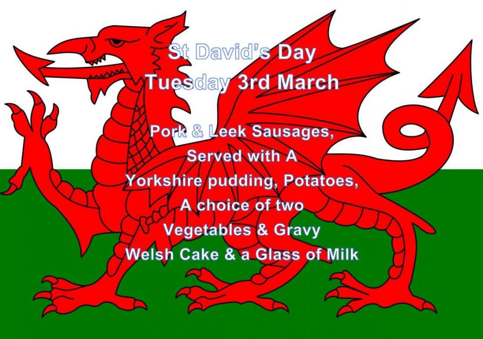 St Davids Menu – Tuesday 3rd March | Ysgol Bro Hyddgen